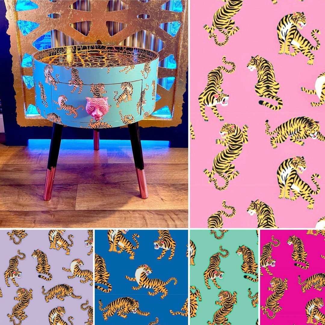 Tiger Print Wooden Round Bedside Table. Multiple Colours Available ...