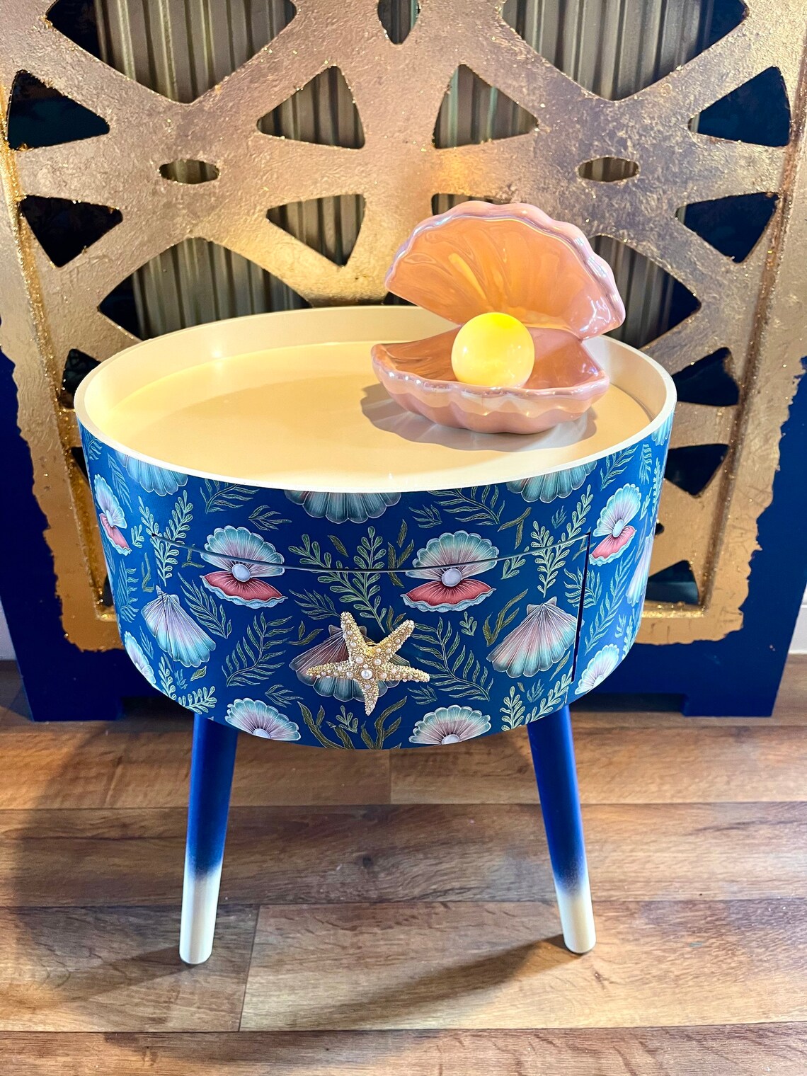 Mermaid Shell Round Side Table Pearl and Blue Ideal for Bedside ...