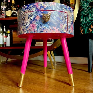 Round Hot Pink Bedside Table, Green and Navy Leopard and Floral Design ...