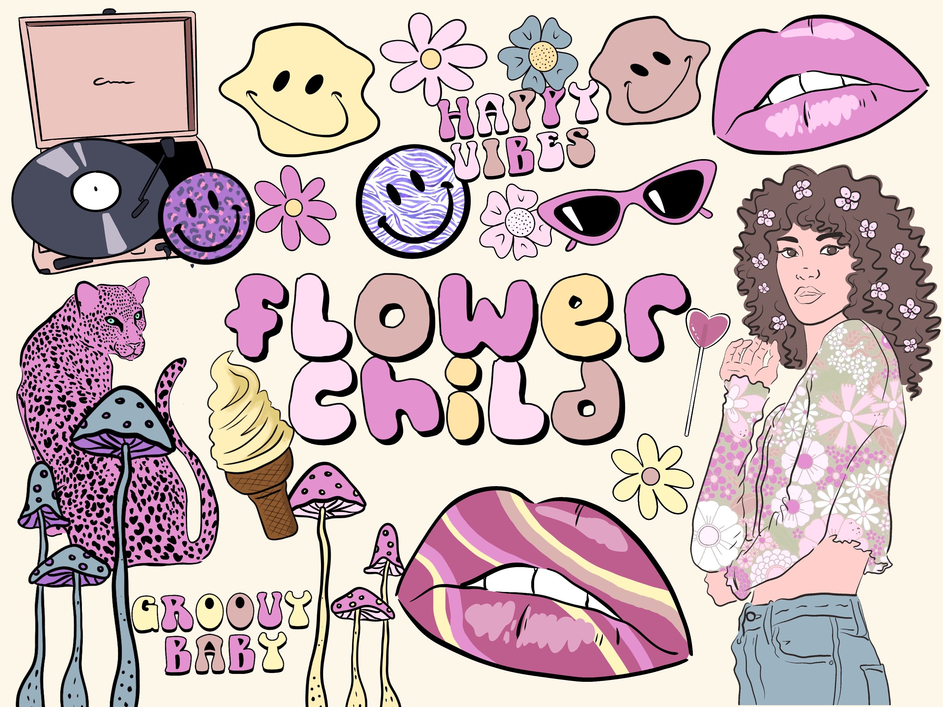 Flower Power Clipart Hippie Psycodelic