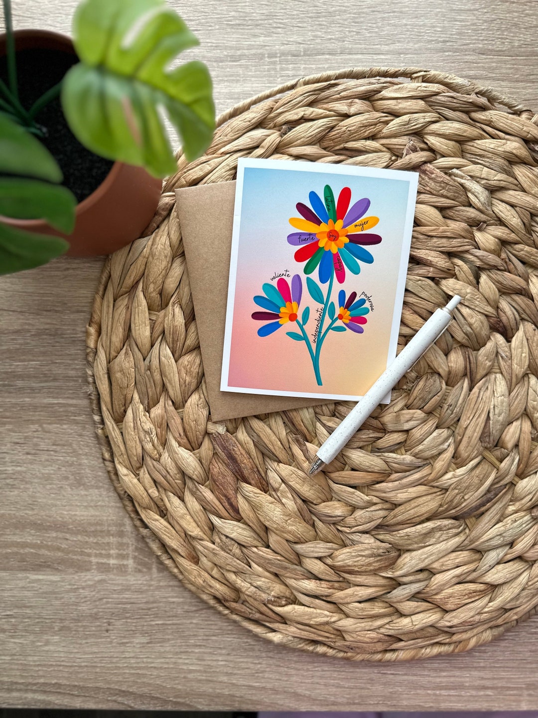 Spanish Affirmations Otomi Daisy Greeting Card,fuerte,valiente,poderosa ...