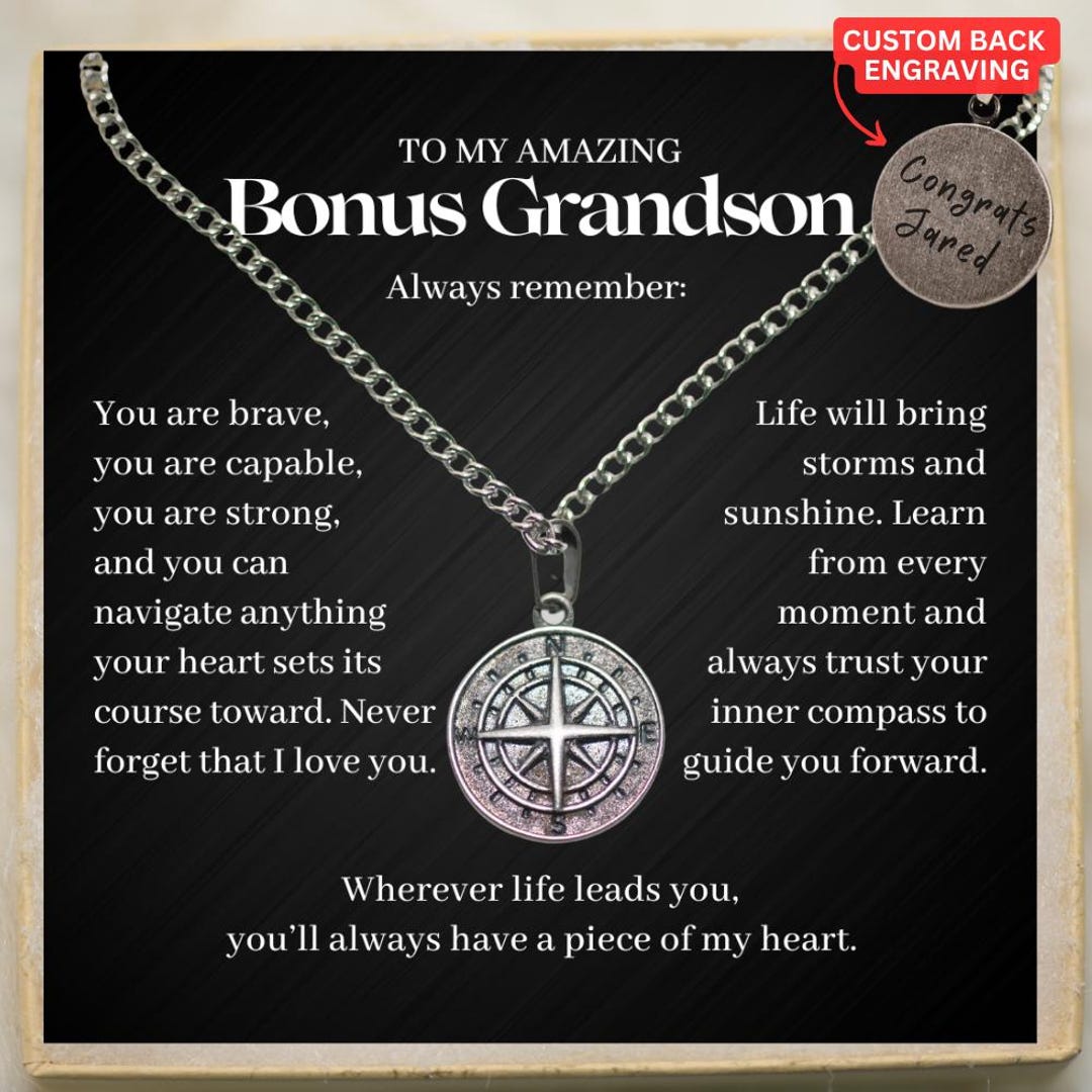 Personalized Compass Necklace for Bonus Grandson, to My Stepgrandson ...