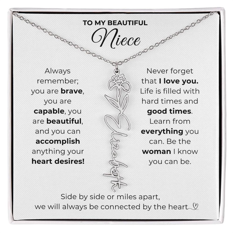 Personalized Name Necklace With Birth Flower for Niece, Birth Flower ...