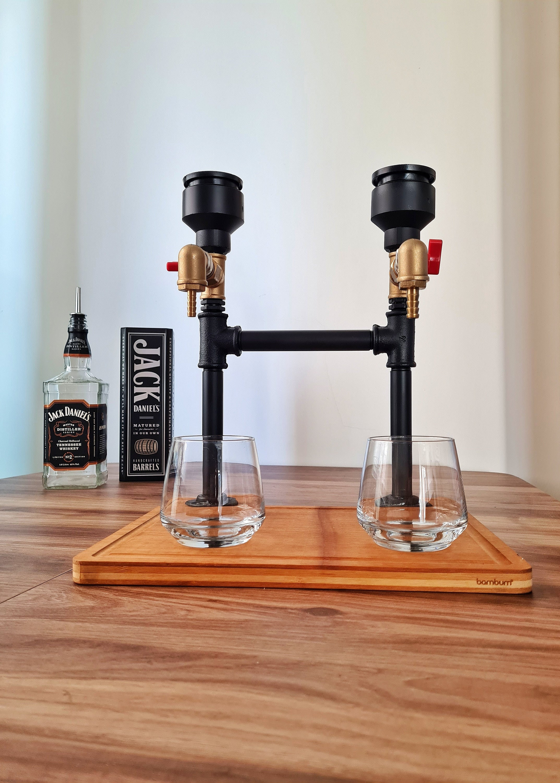 Personalized Dual Alcohol Dispenser: Bamboo Wood Base, Brass Body - Etsy