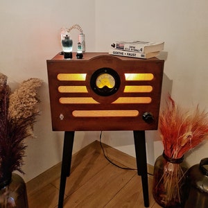 Vintage Wooden Vacuum Tube Radio Floor Lamp, Retro Radio Bedside Lamp ...