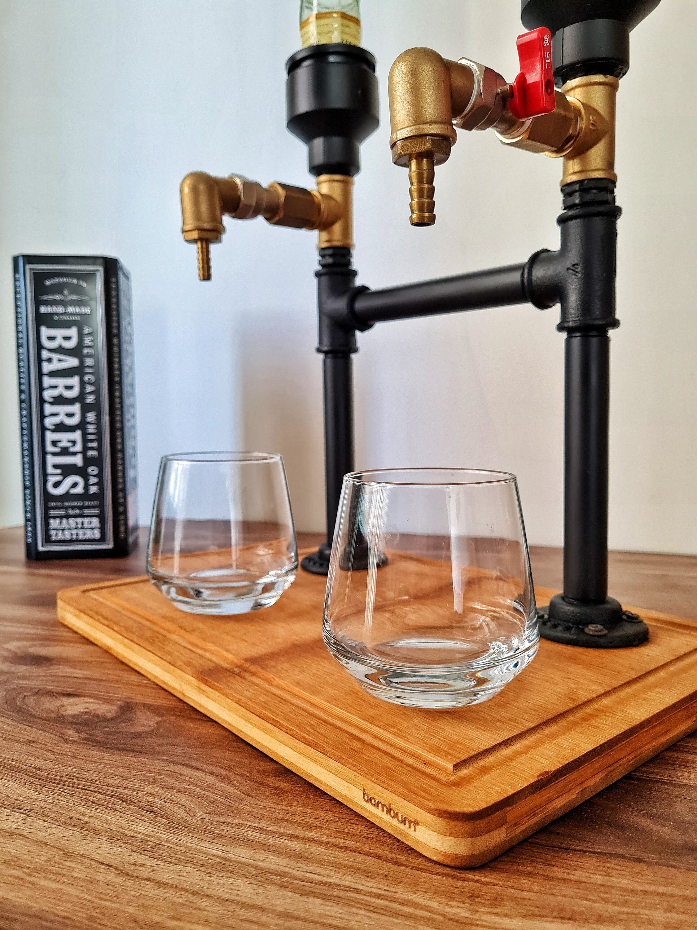 Personalized Dual Alcohol Dispenser: Bamboo Wood Base, Brass Body - Etsy
