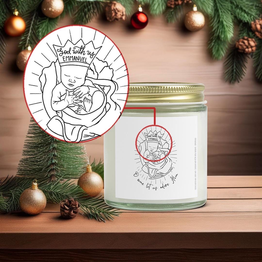 Baby Jesus Candle, Minimalist Hand Drawn Jesus on the Manger, Large ...