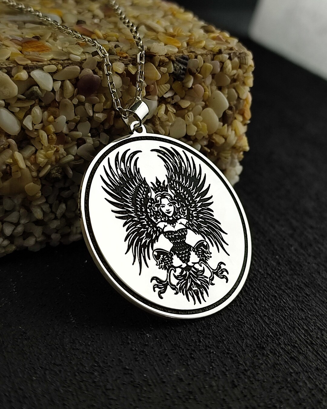 Harpy Medieval Silver Pendant, Mythology Necklace, 925 Silver, Ancient ...