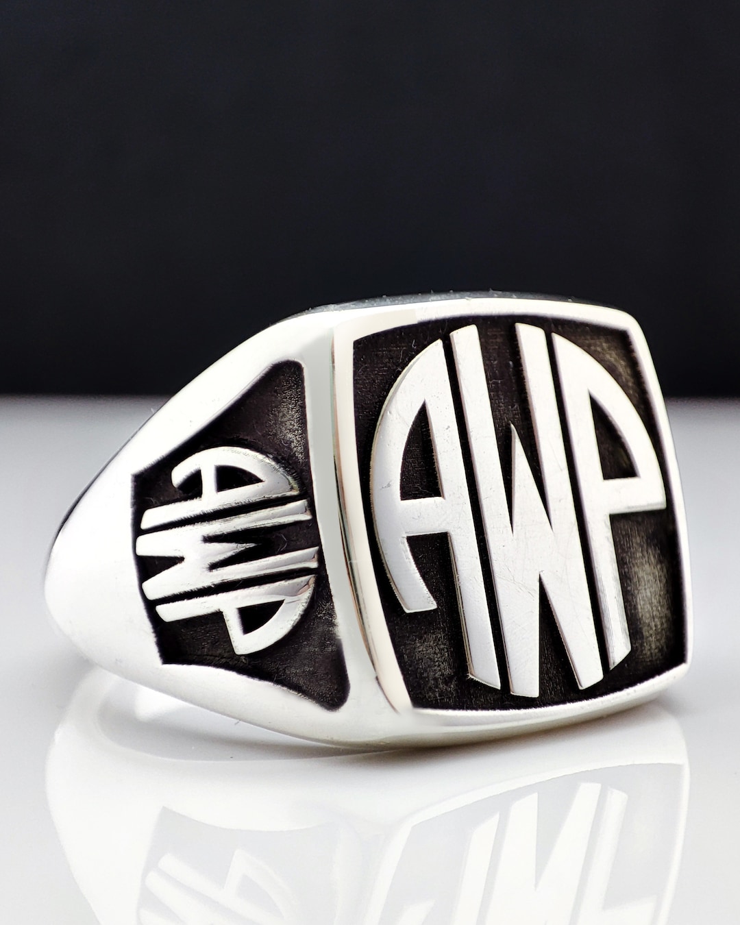 Personalized Signet Ring, Monogram Signet Ring, Engraved Letter, 925K ...