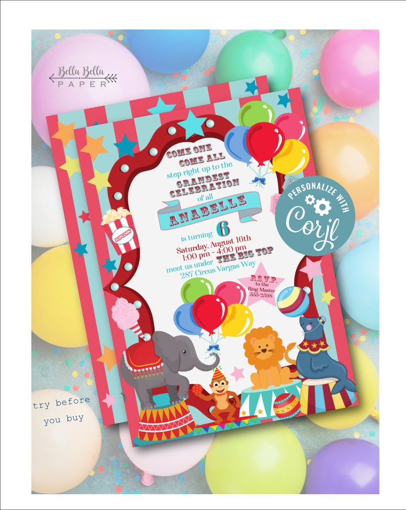 Circus Carnival Party Invitation Template | EDITABLE FILE | Instant ...