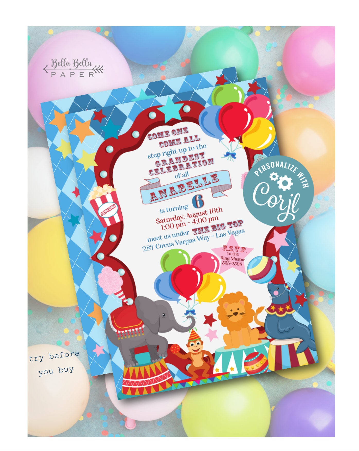 Circus Carnival Party Invitation Template | EDITABLE FILE | Instant ...