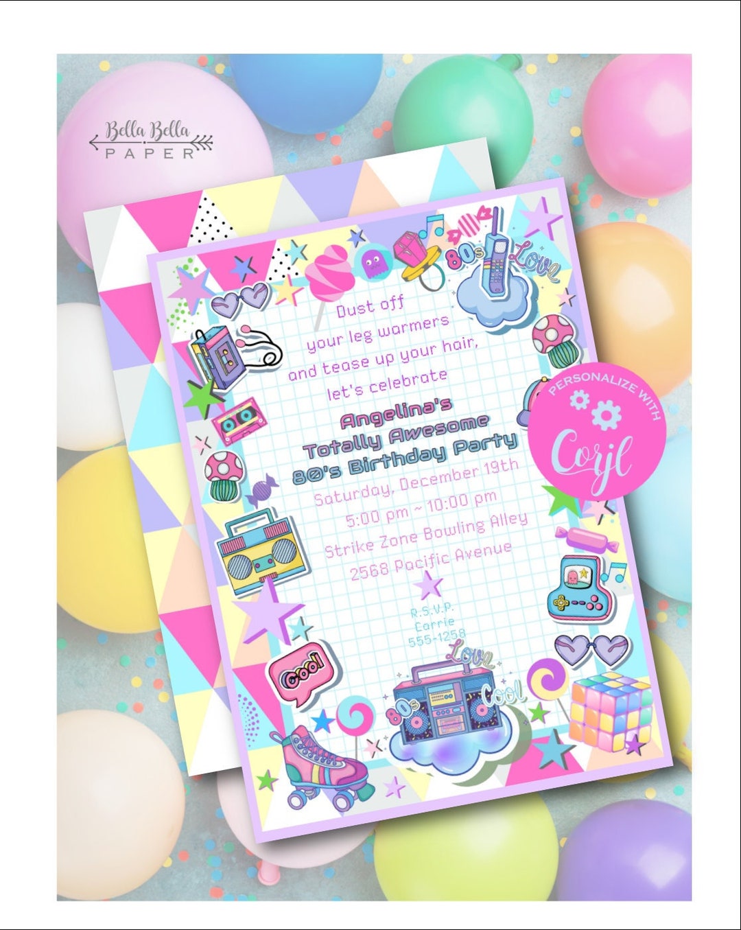 80's Theme Party Invitation Template, Neon Party | EDITABLE FILE ...
