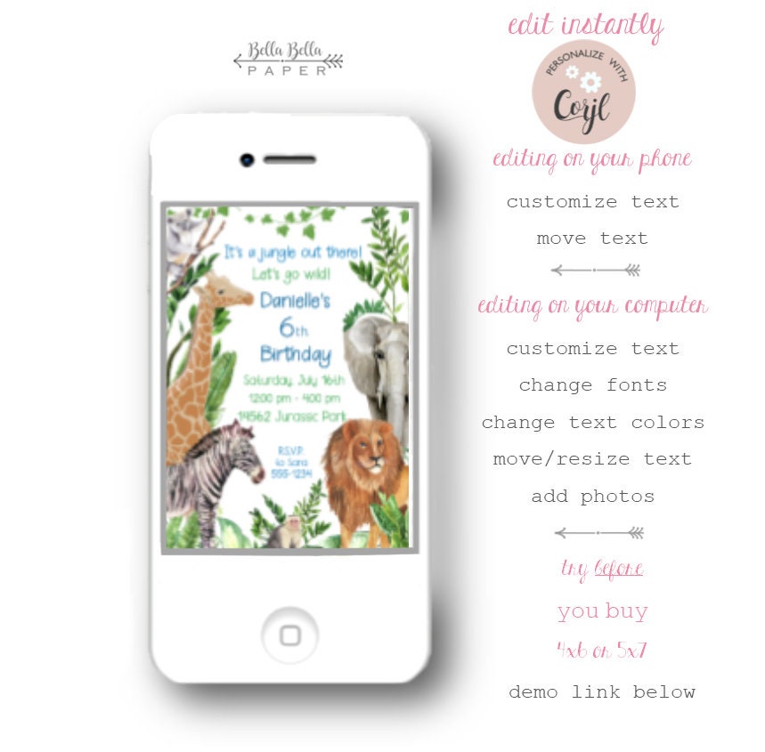 Safari Jungle Party Invitation Template | EDITABLE FILE | Instant ...