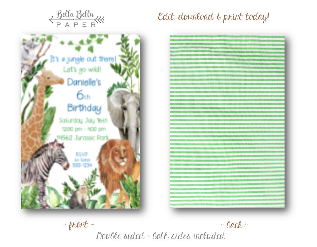 Safari Jungle Party Invitation Template | EDITABLE FILE | Instant ...