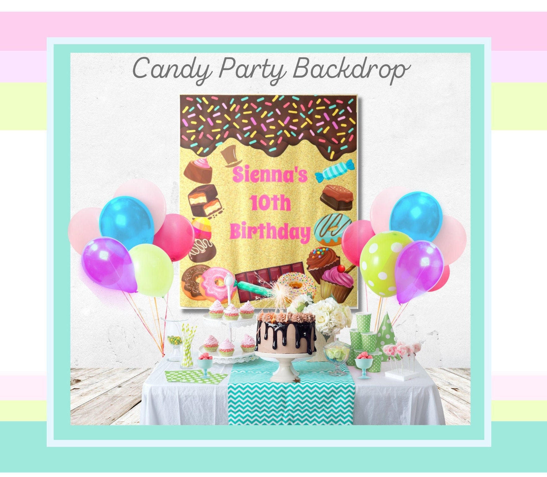 Candy Party Backdrop, Chocolate Candy Banner, Birthday Party, Candy ...