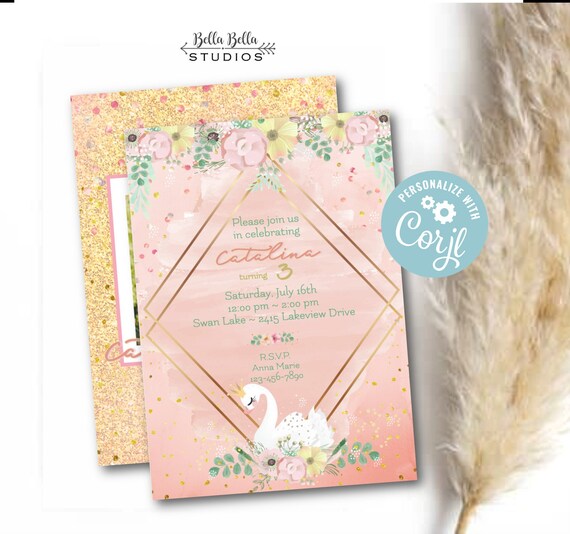 Swan Birthday Invitation Instant Download Invitation | Etsy