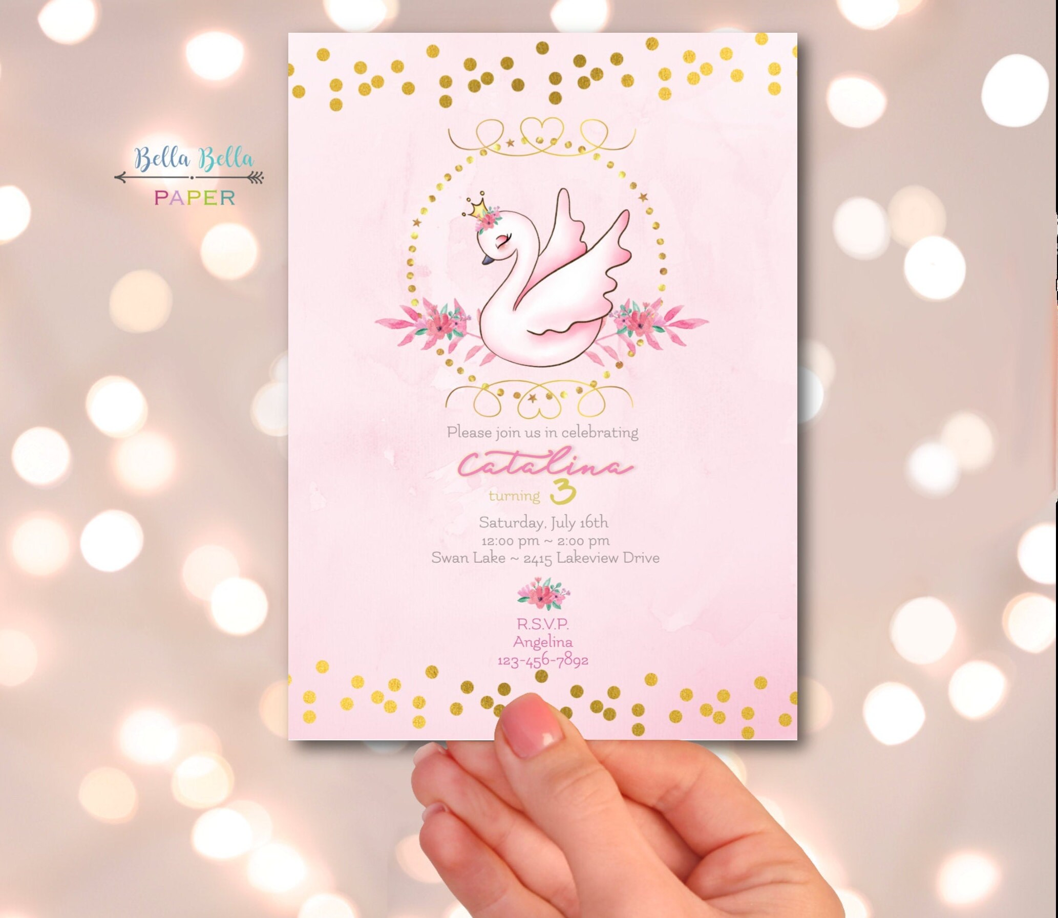 Swan Birthday Invitation, Instant Download | Invitation Template ...