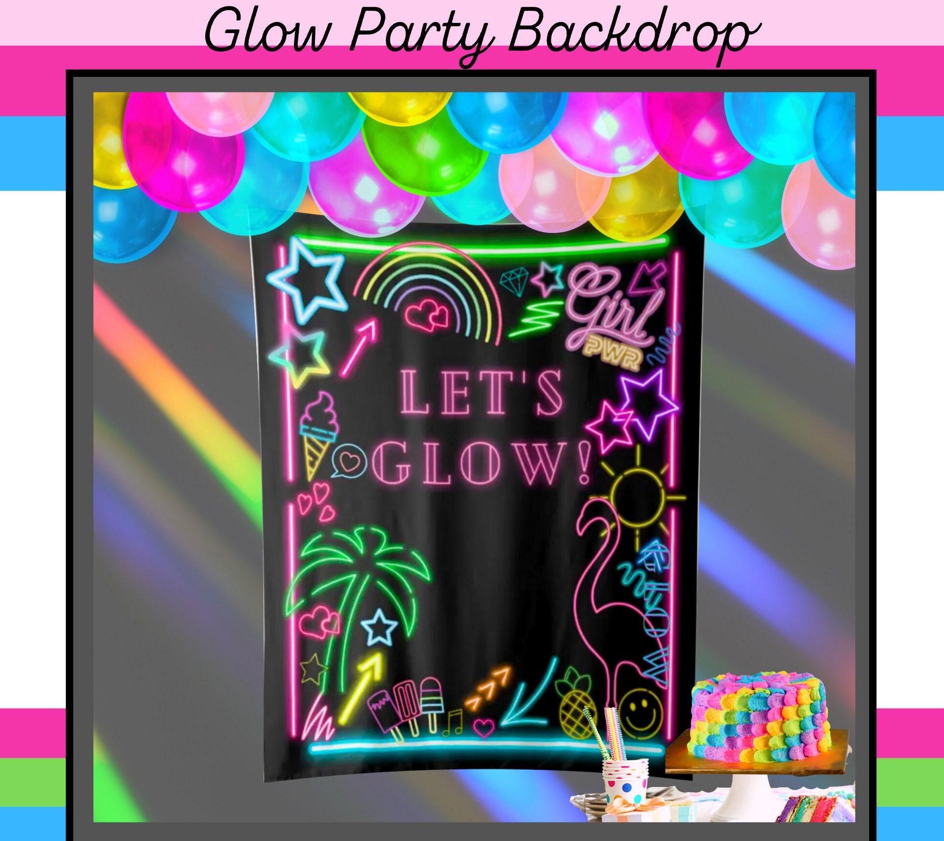 Glow Party Backdrop, Neon Party Banner, Photo Backdrop, Birthday Party ...