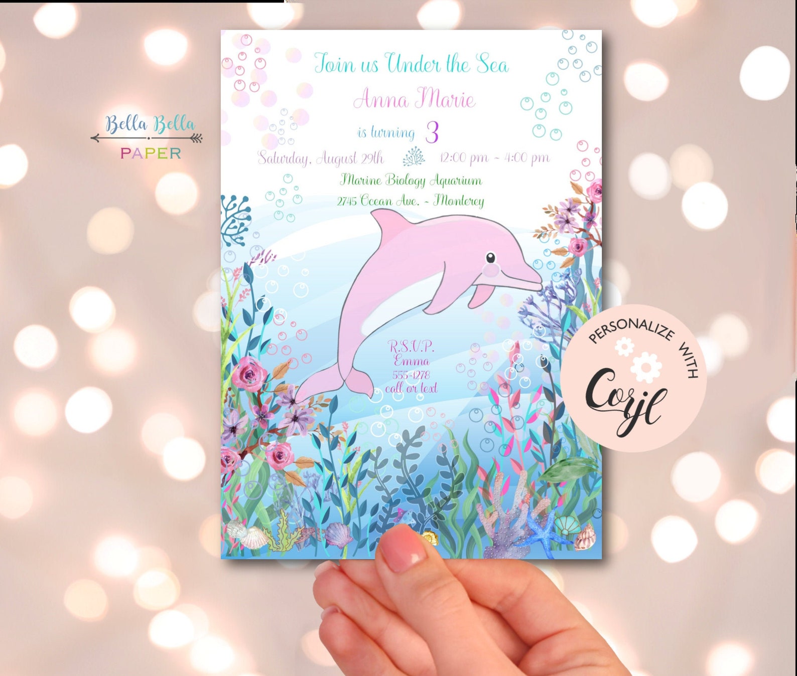 Pink Dolphin Birthday Invitation, Under the Sea Invite, Instant ...