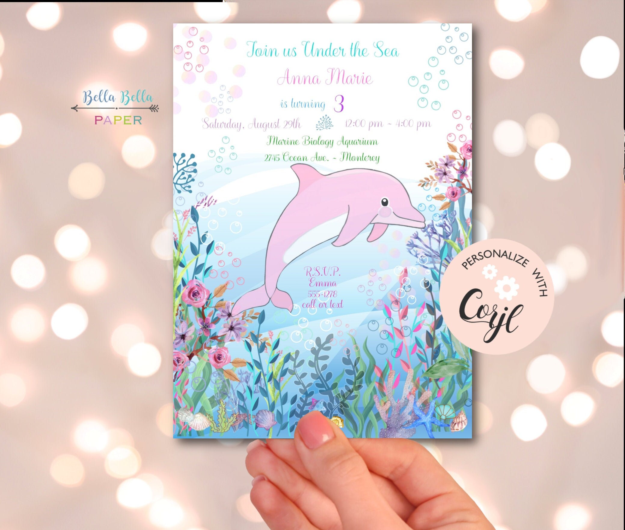 Pink Dolphin Birthday Invitation, Under the Sea Invite, Instant ...