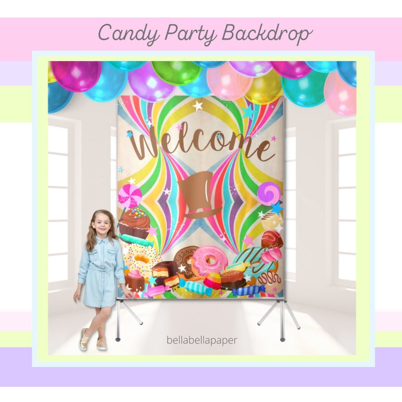 Custom Candy Theme Backdrop, Top Hat and Chocolate Candy, Chocolates ...