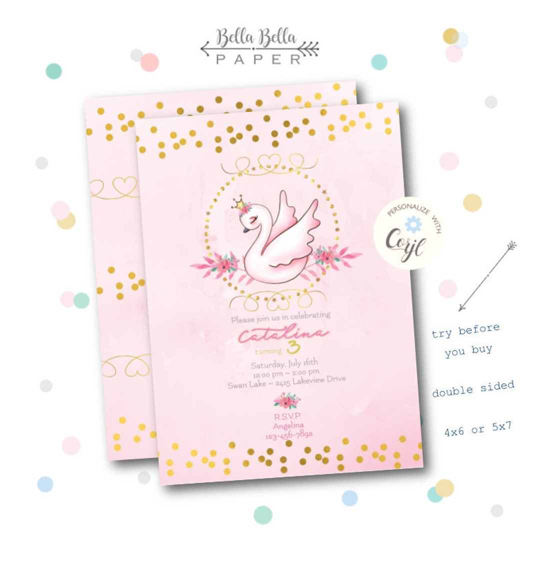 Swan Birthday Invitation, Instant Download | Invitation Template ...