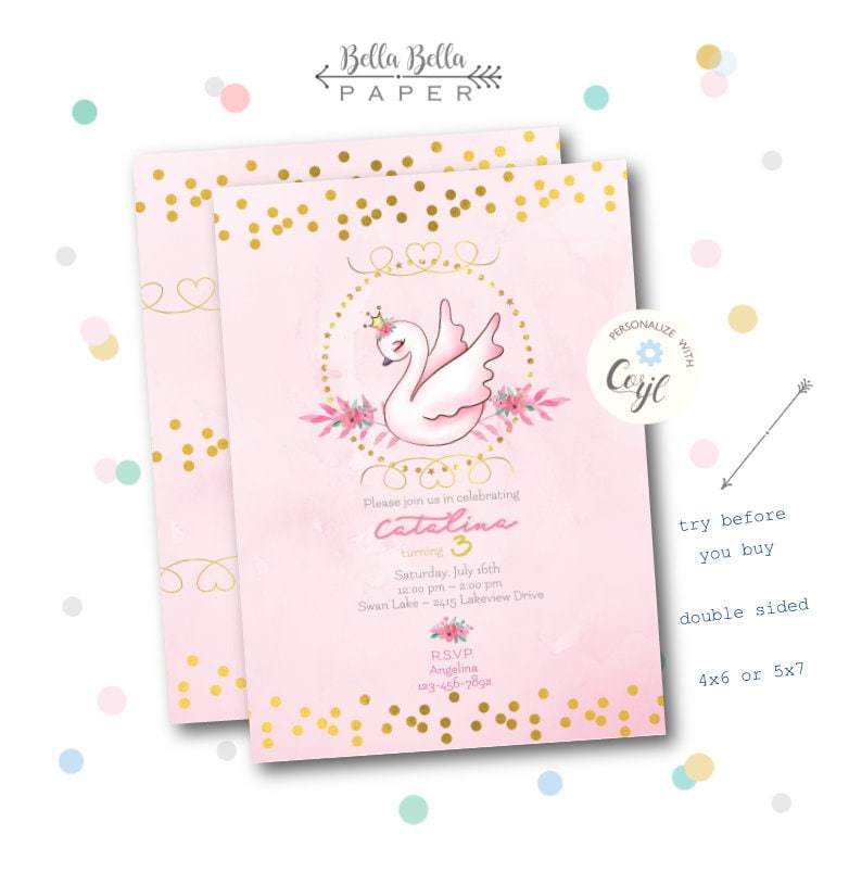 Swan Birthday Invitation, Instant Download | Invitation Template ...