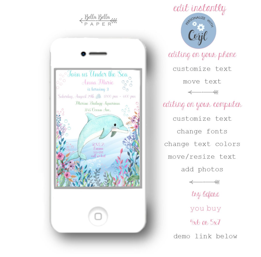 Dolphin Birthday Invitation, Under the Sea Invite, Instant Download ...