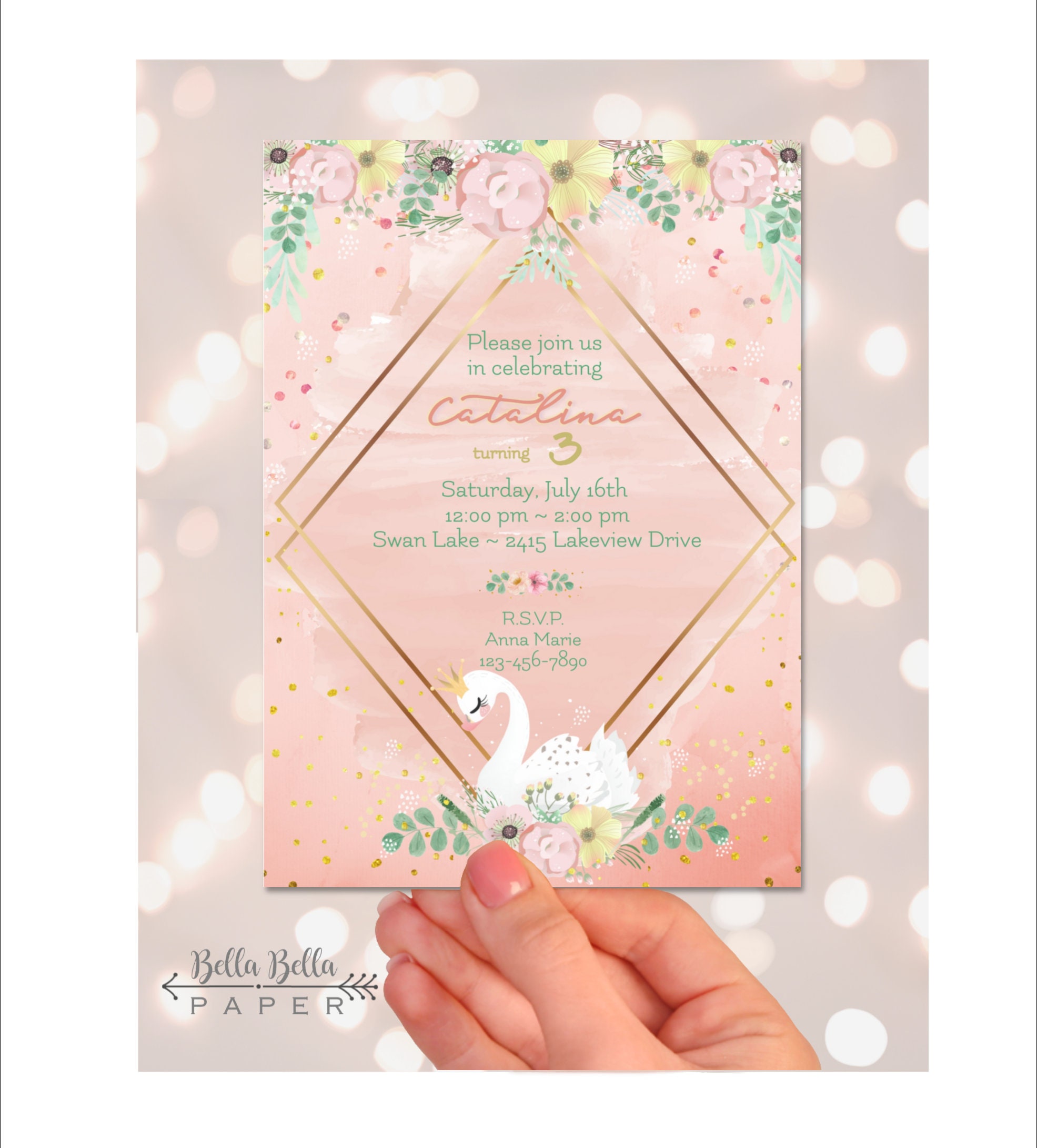 Swan Birthday Invitation, Instant Download | Invitation Template ...