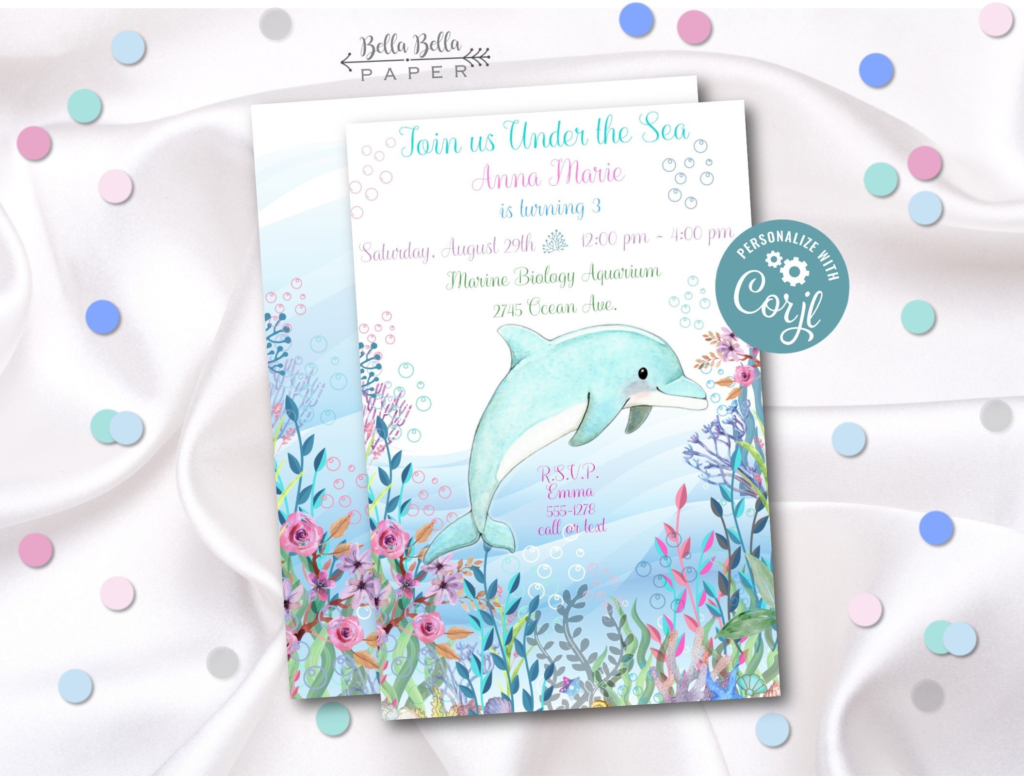 Dolphin Birthday Invitation, Under the Sea Party, Editable Template ...