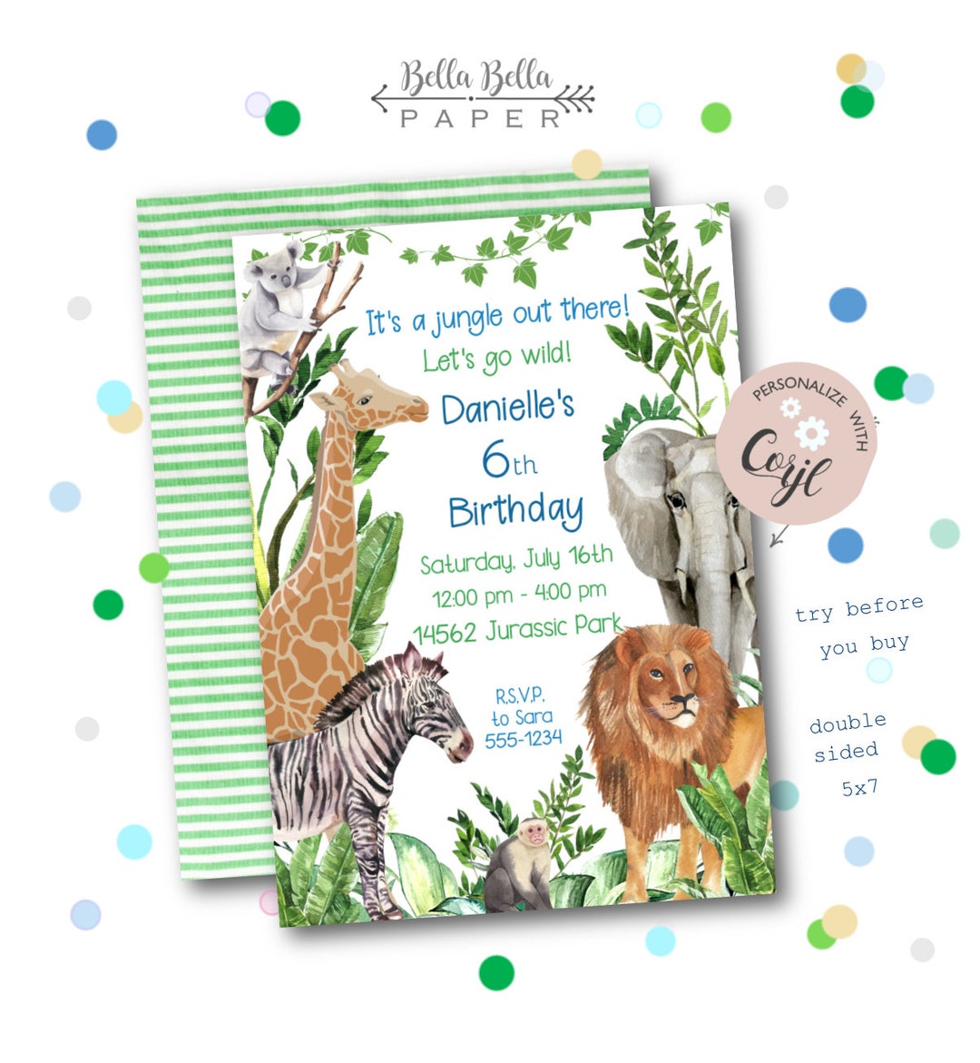 Safari Jungle Party Invitation Template | EDITABLE FILE | Instant ...