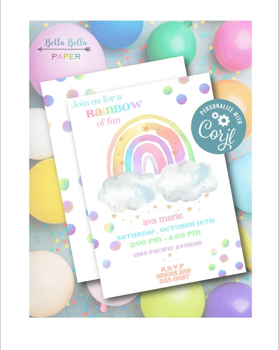 Rainbow Invitation Instant Download Invitation Template | Etsy