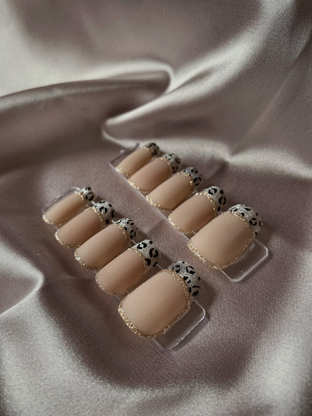 Leopard Silver Cat Eye French Tip | Salon Quality Reusable Press on ...