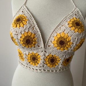 Sunflower Lover Crochet Tank Top Knitted Handmade Crop Top Crochet ...