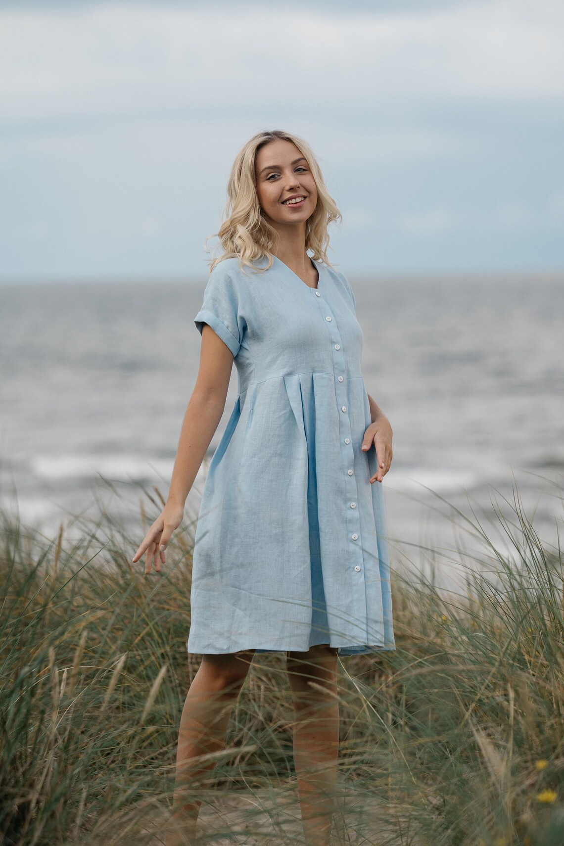 Linen Button Down Dress LAURA Short Sleeve Linen Midi Dress - Etsy