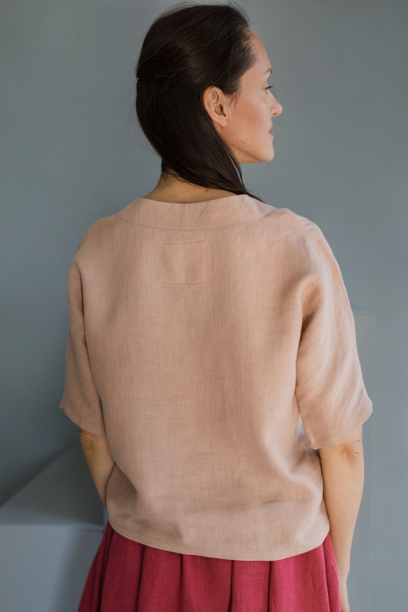 Boxy Linen Top EMILY, Linen Blouse for Women, V Neck Linen Top ...
