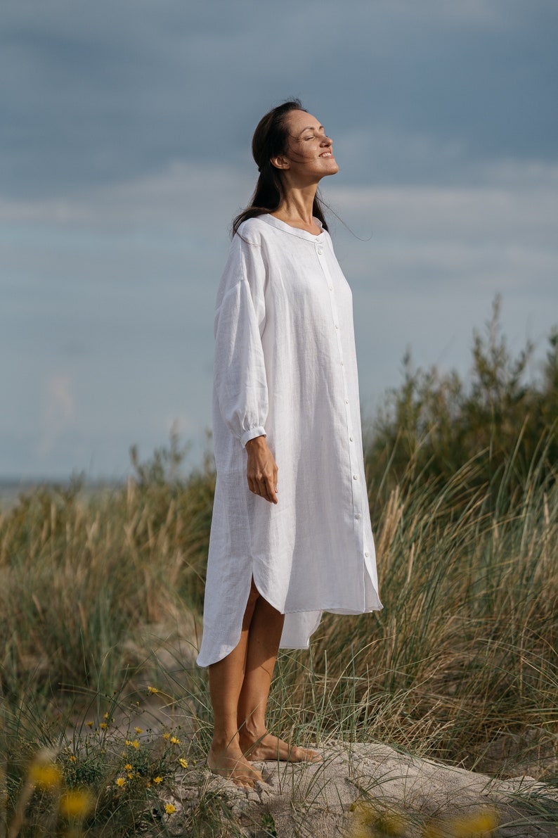 Linen Oversized Tunic Dress NINA, Plus Size Linen Clothing, MAXI Linen ...