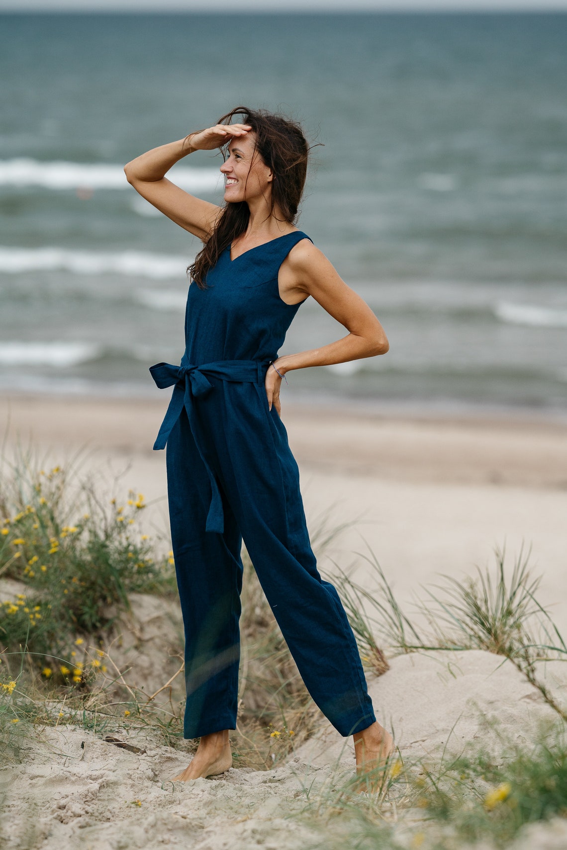 Linen Jumpsuit MONACO Sleeveless Linen Jumpsuit Linen - Etsy