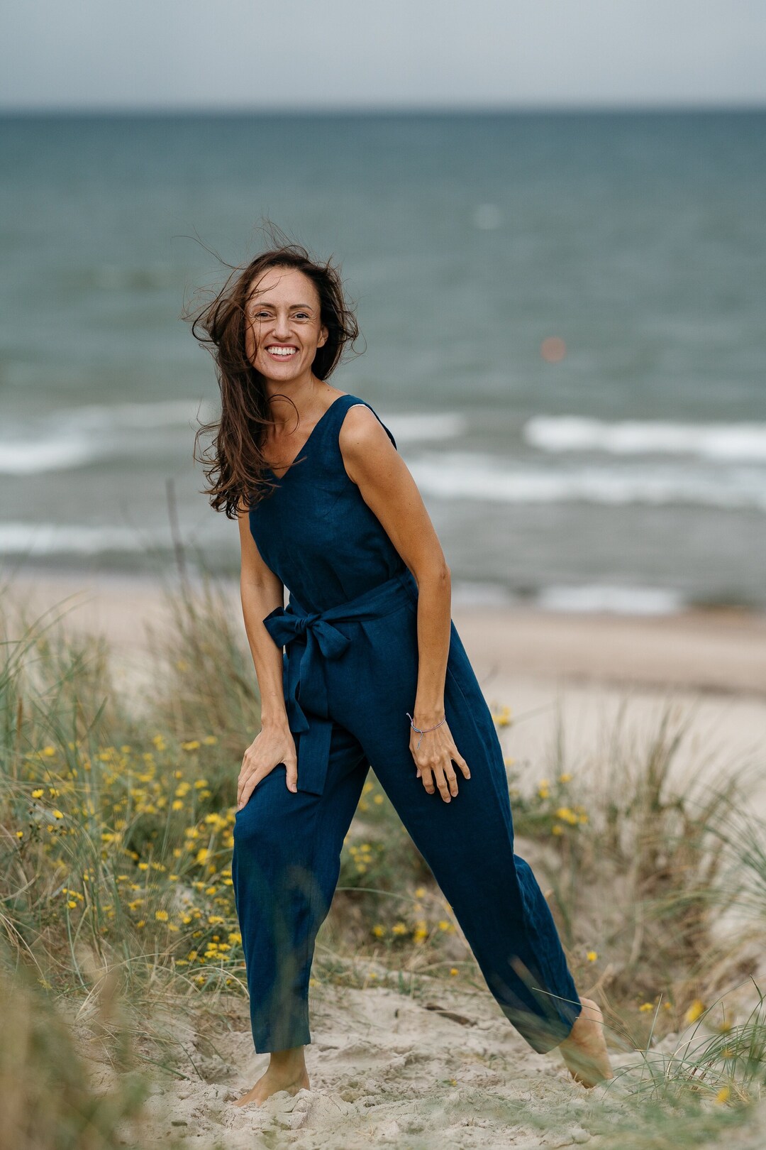 Linen Jumpsuit MONACO, Sleeveless Linen Jumpsuit, Linen Romper, Linen ...