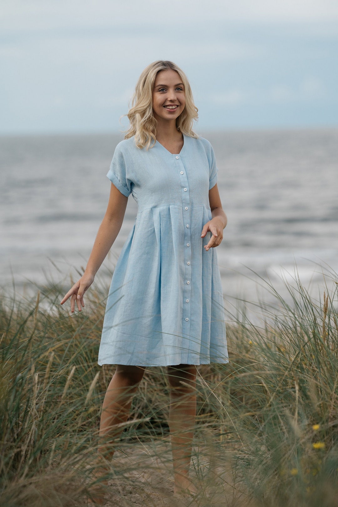 Linen Button Down Dress LAURA Short Sleeve Linen Midi Dress - Etsy