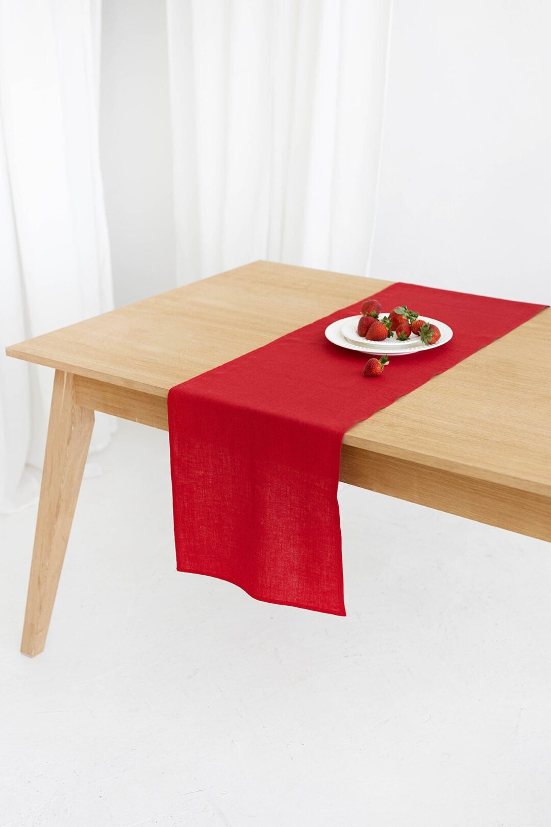 Red Linen Table Runner | Rustic Table Runner | Kitchen Linens | Washed ...