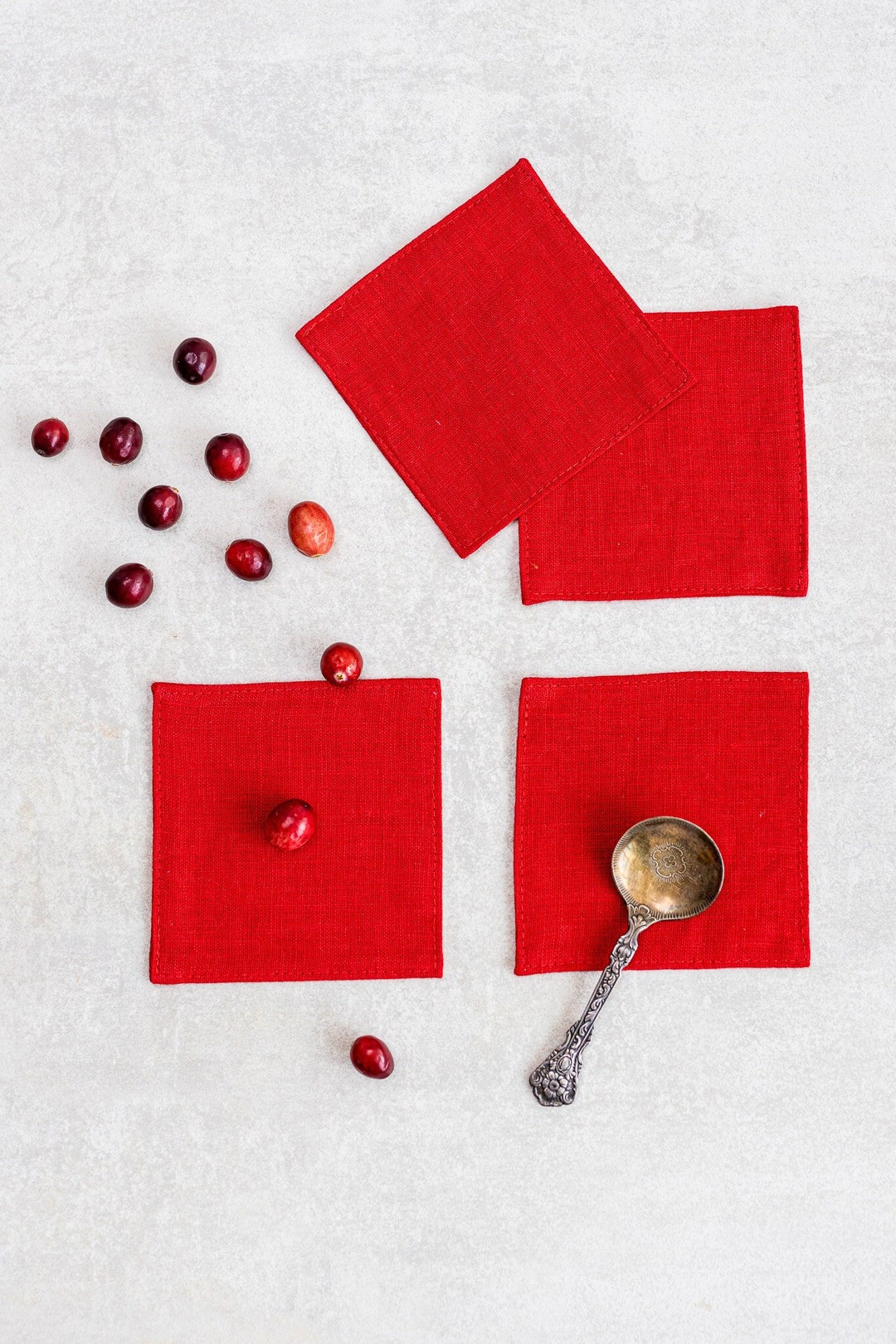 Linen Coasters in Red Color. Linen Coasters Set of 4/6/8/10 Available ...