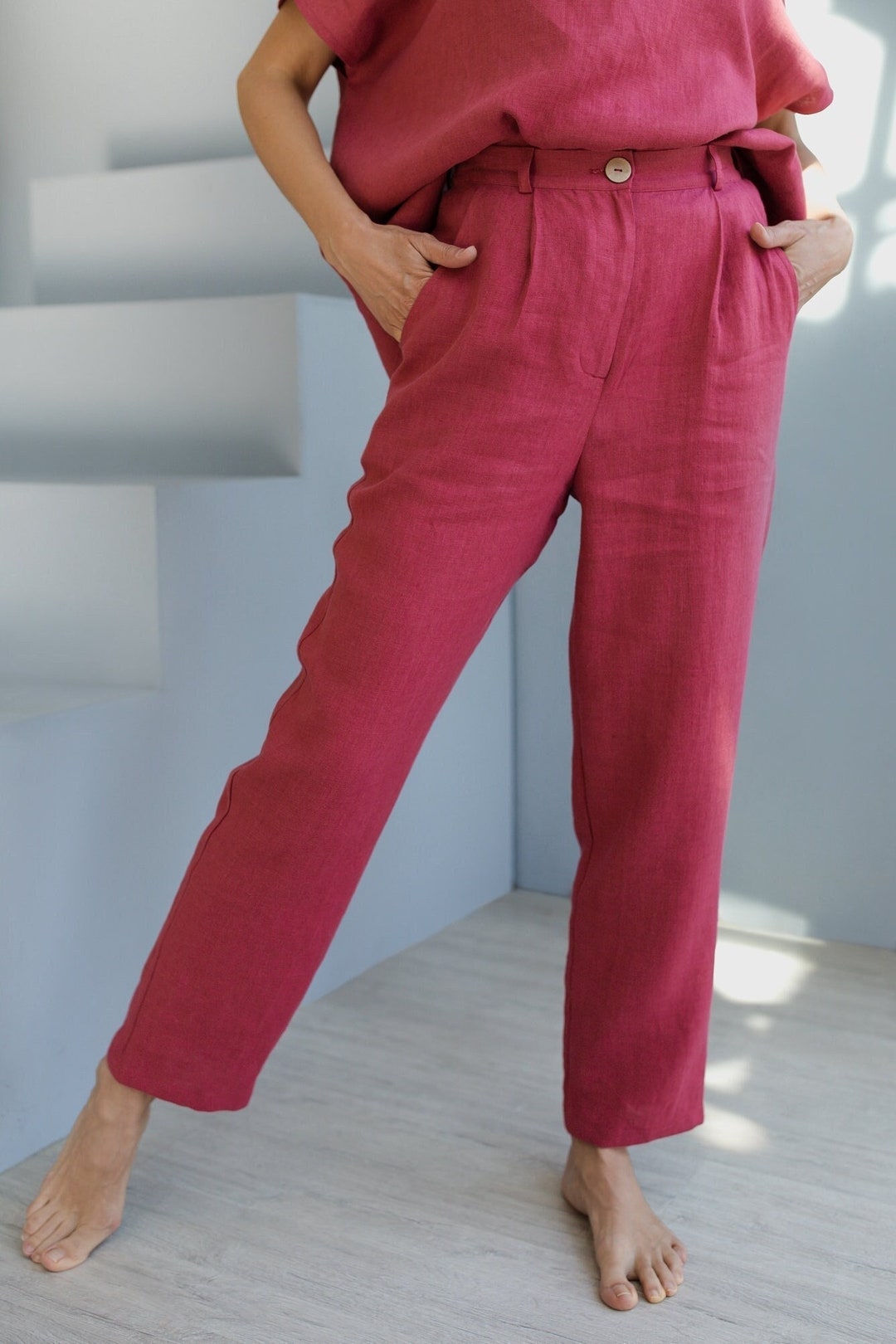 JULIA Pleated Pants, High Waist Pants, Linen Trousers, Linen Pants ...