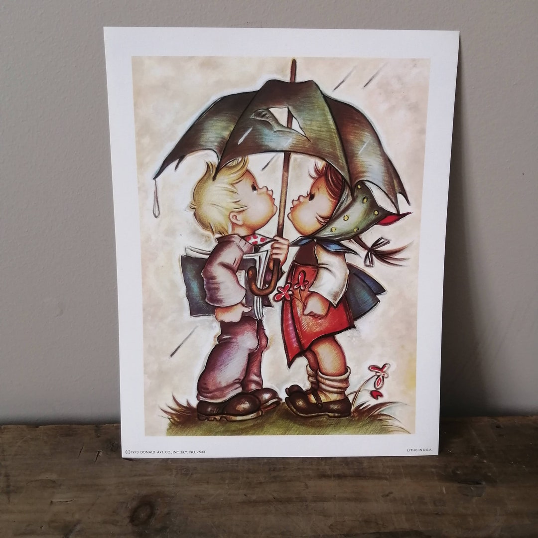 Vintage HUMMEL Litho Prints, children Under Umbrella Wall Art, Donald ...