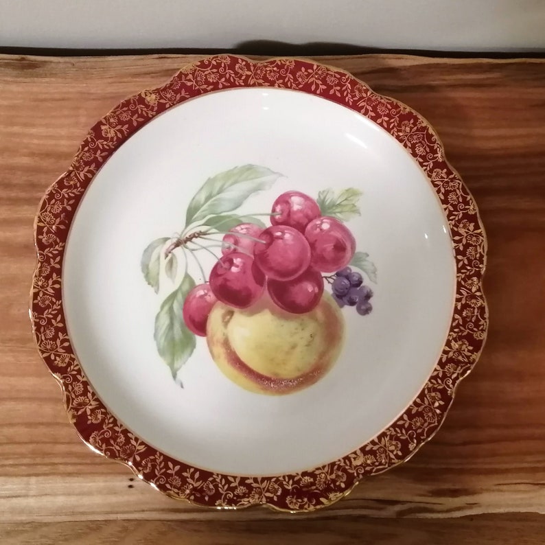 Old Foley, JAMES KENT, Burgundy and Gold Trimmed Fruit PLATE ...