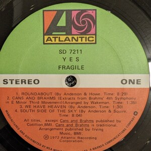 FRAGILE by YES, Vintage Vinyl Record, Atlantic Records ~ 1972 - Etsy