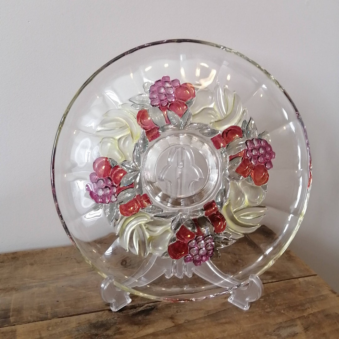 Vintage INDIANA Glass, Torte Plate, GARLAND Pattern, Purple Grapes ...