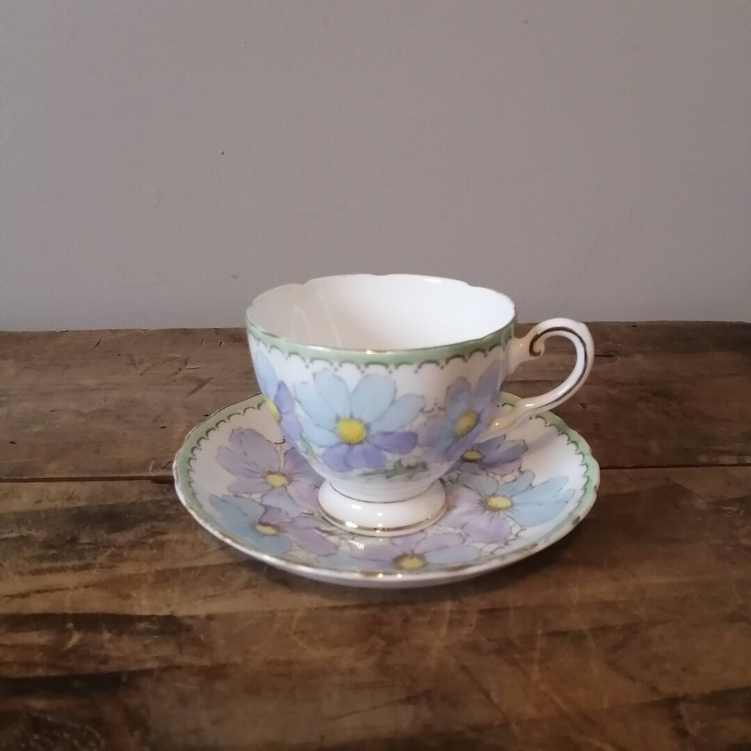 TUSCAN Daisy TEA CUP and Saucer, Pastels of Blue, Purple and Green ...