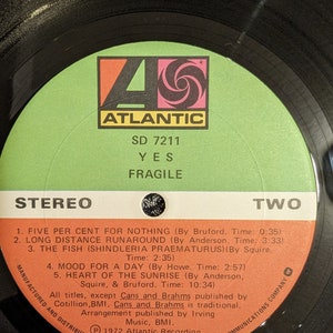 FRAGILE by YES, Vintage Vinyl Record, Atlantic Records ~ 1972 - Etsy