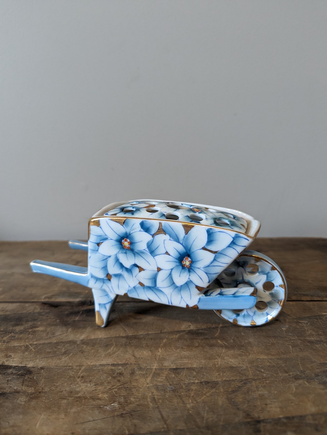 Vintage Japanese SHOFU China BLUE Wheelbarrow, Flower Arranger - Etsy